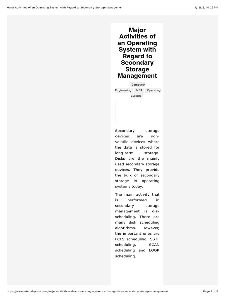 OS Activities in Secondary Storage Management | PDF | Computer Data ...
