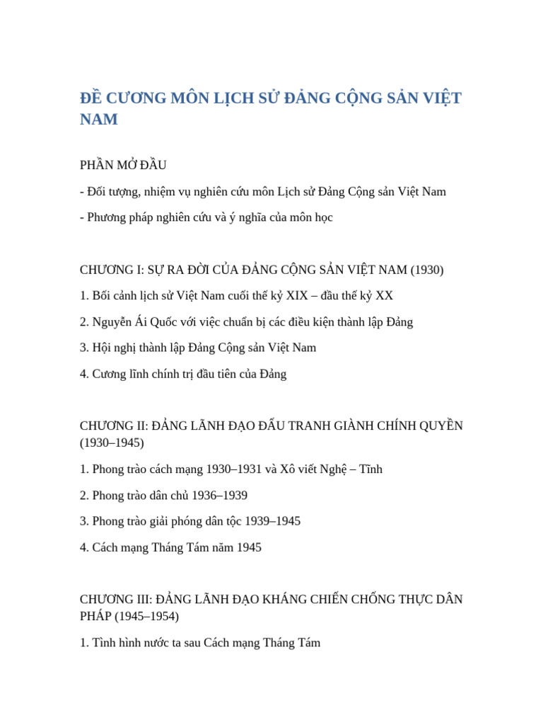 De Cuong Mon Lich Su Dang | PDF