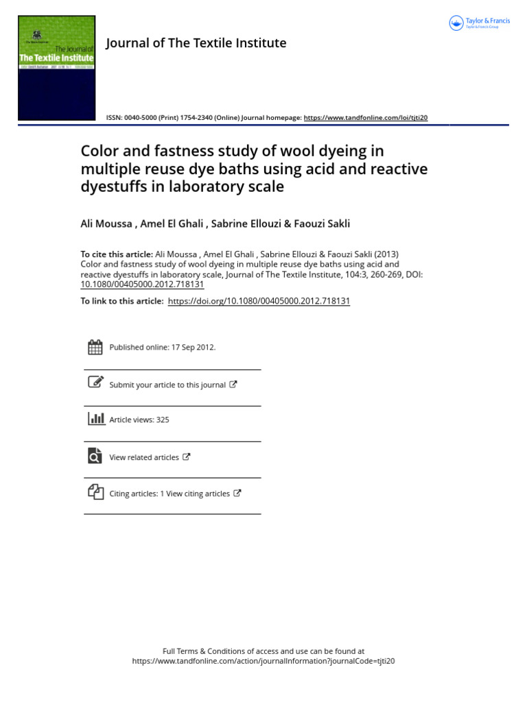 Color and Fastness Study of Wool Dyeing in Multiple Reuse Dye Baths ...