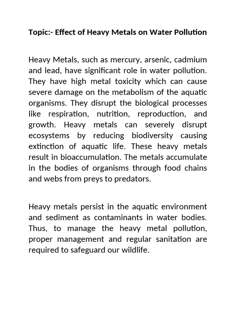 Heavy Metals and Water Pollution Effects | PDF