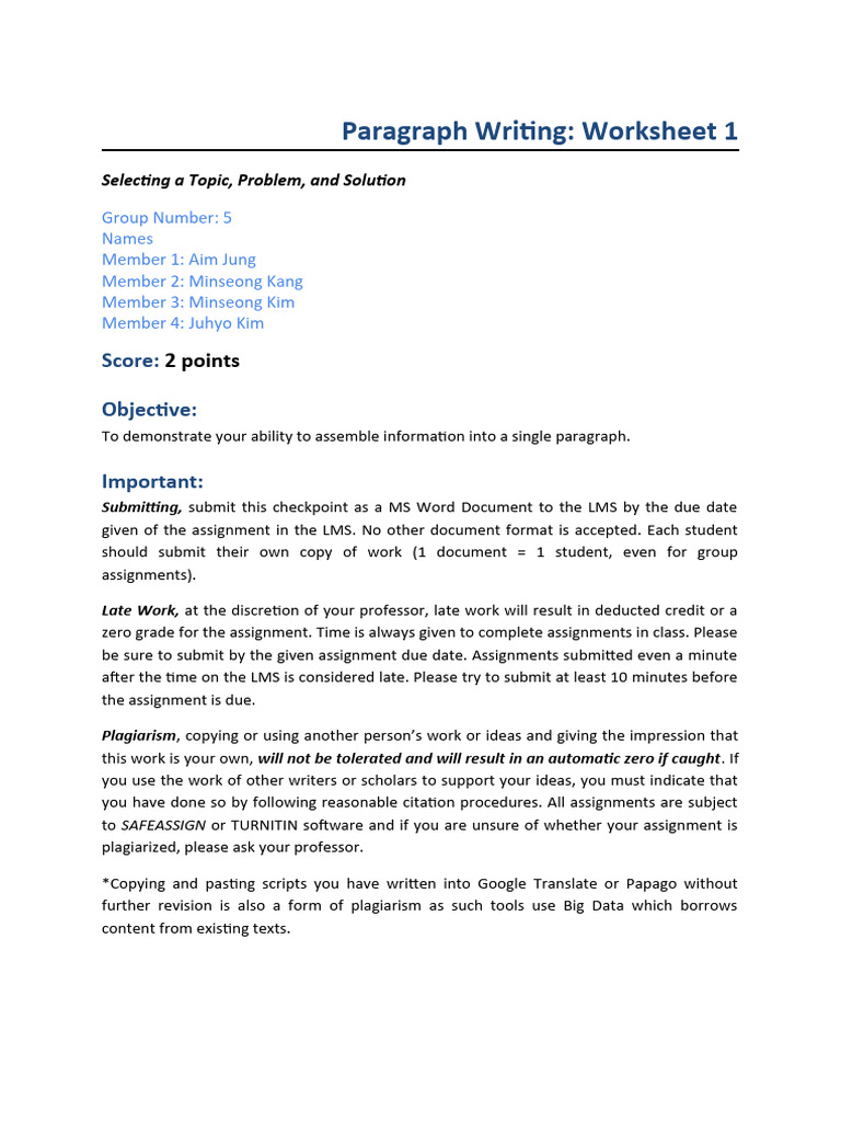 Juhyo Kim Group 5 Project 3 Checkpoint 1 - Problem & Solution | PDF ...