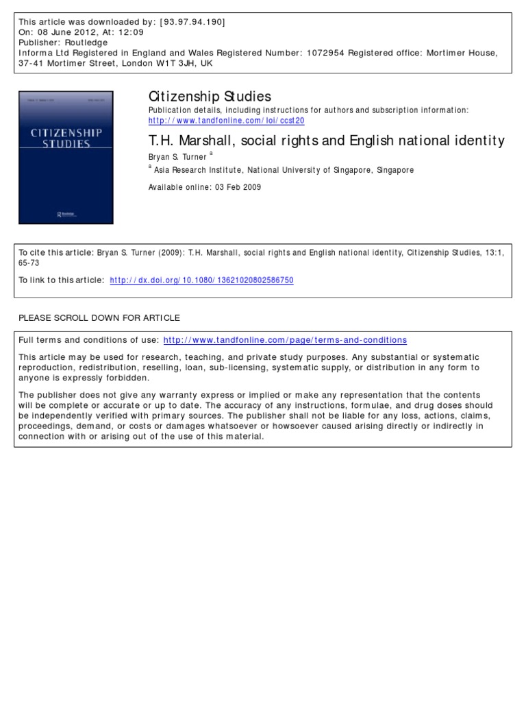 T.H. Marshall and English National Identity | PDF | Nationalism | Sociology