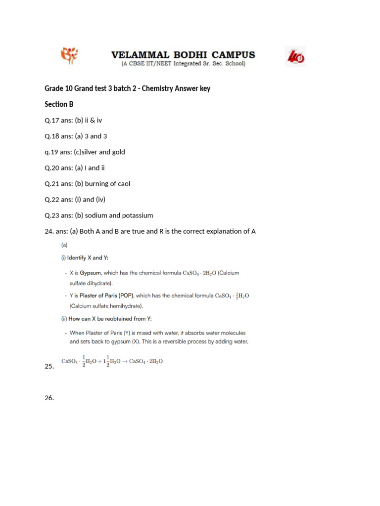 Grade 10 Chemistry Test 3 Answer Key | PDF