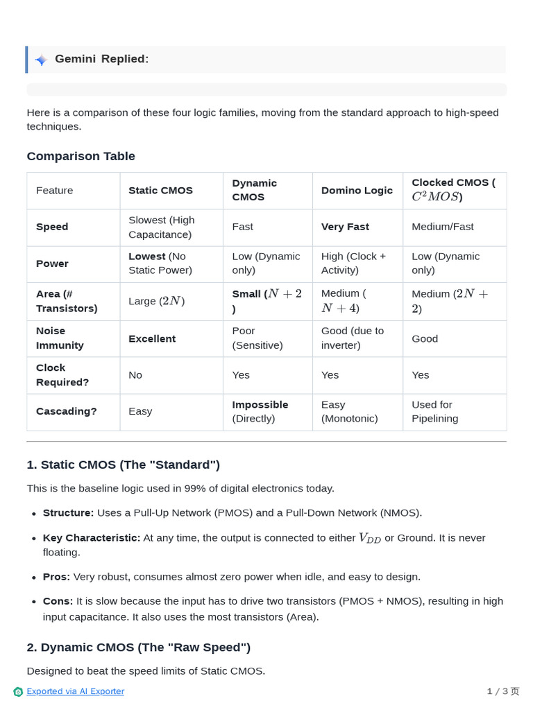 Logic Families Comparison: Speed & Power | PDF | Cmos | Logic Gate