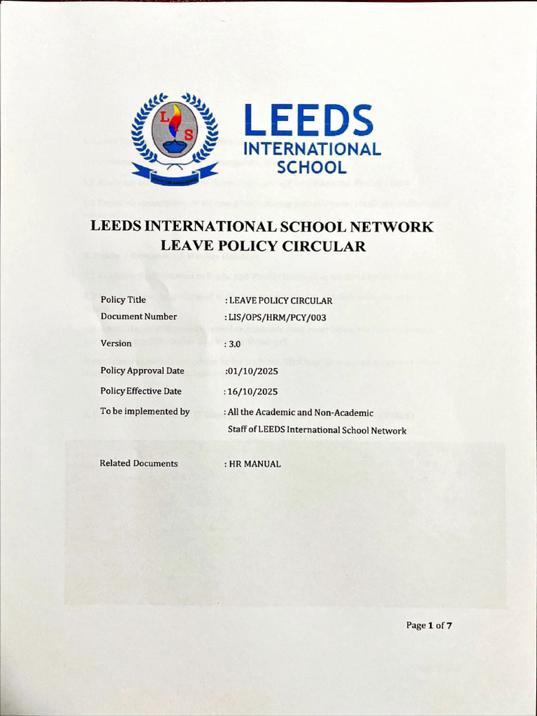 LIS Leave Circular | PDF