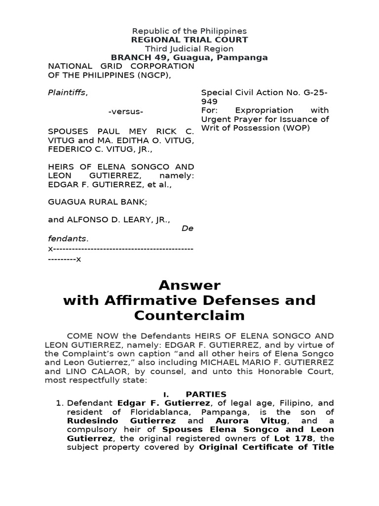 NGCP vs. Gutierrez Expropriation Case | PDF | Eminent Domain | Lawsuit