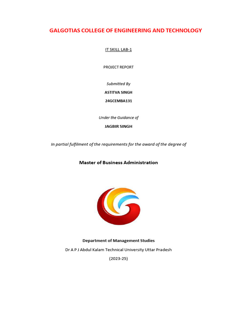 IT Skill Lab Project Report MBA 2023-25 | PDF | Microsoft Word ...