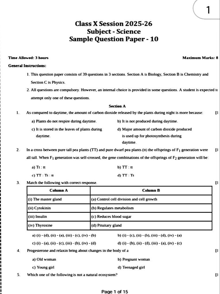 Biology CBSC Sample Paper - 5 | PDF