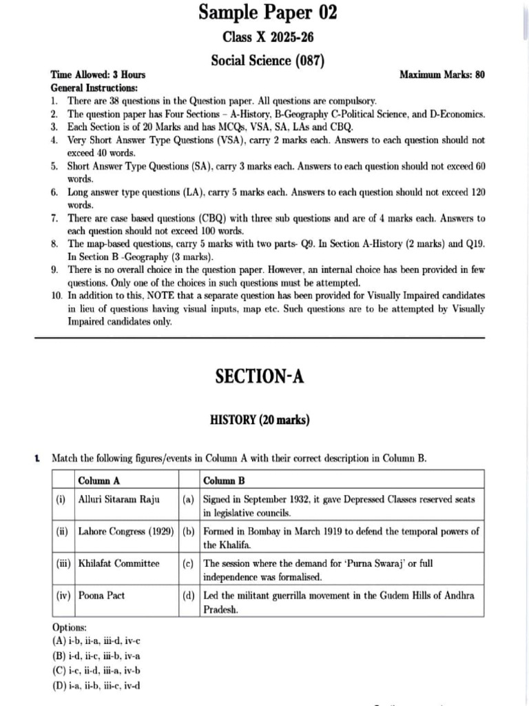 SSC Sample Paper 2025-26 | PDF
