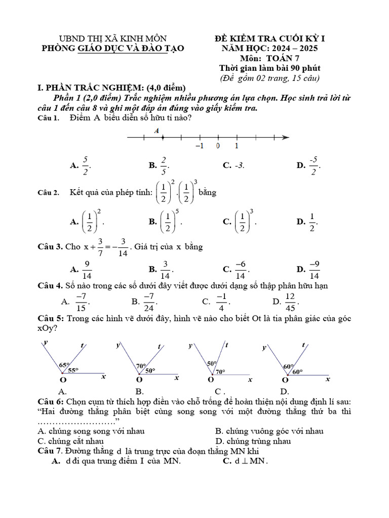 De Cuoi Hoc Ky 1 Toan 7 Nam 2024 2025 Phong Gddt Kinh Mon Hai Duong | PDF