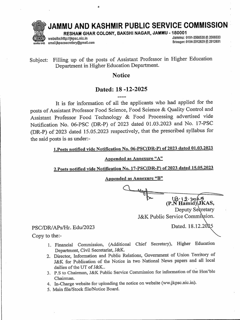 Syllabus For The Posts of Assistant Professor Food Science Food Science ...