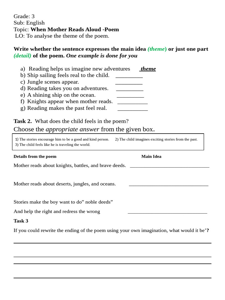 Analyzing Themes in "When Mother Reads" Poem | PDF
