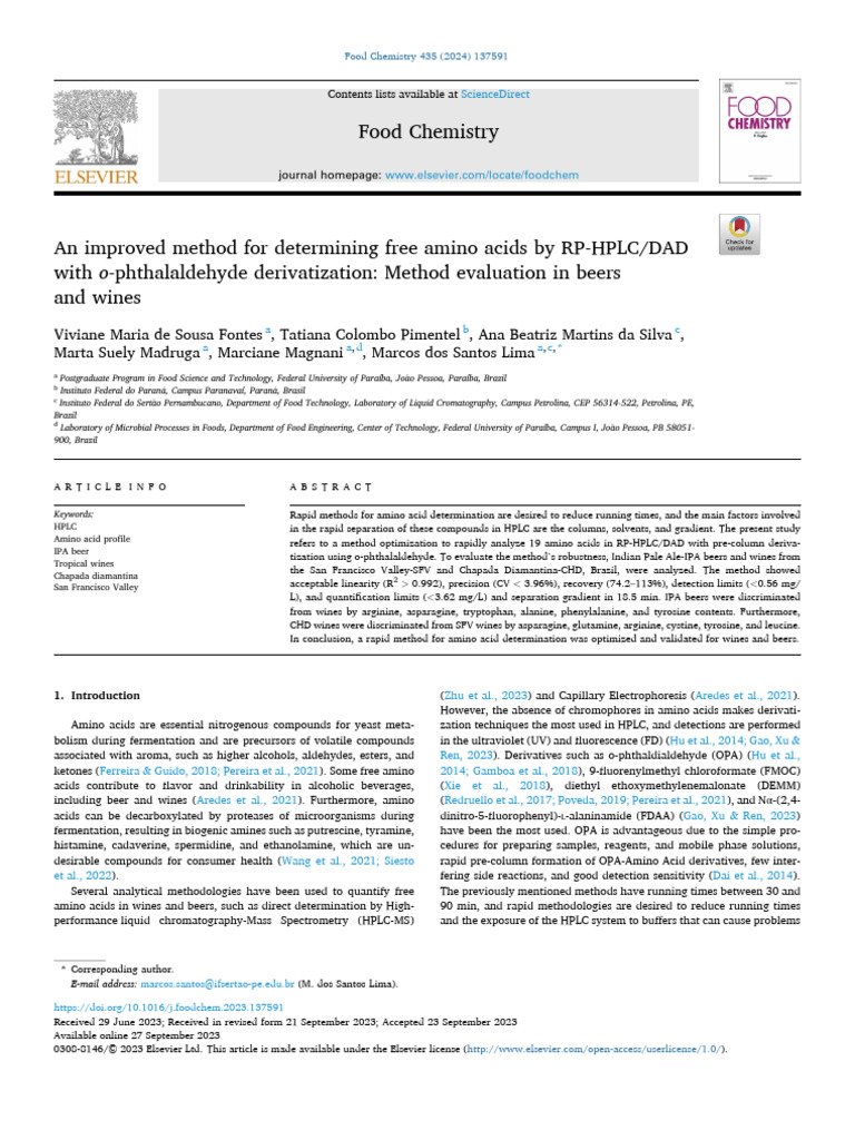 Rapid HPLC Method for Amino Acids in Beers and Wines | PDF | Detection ...