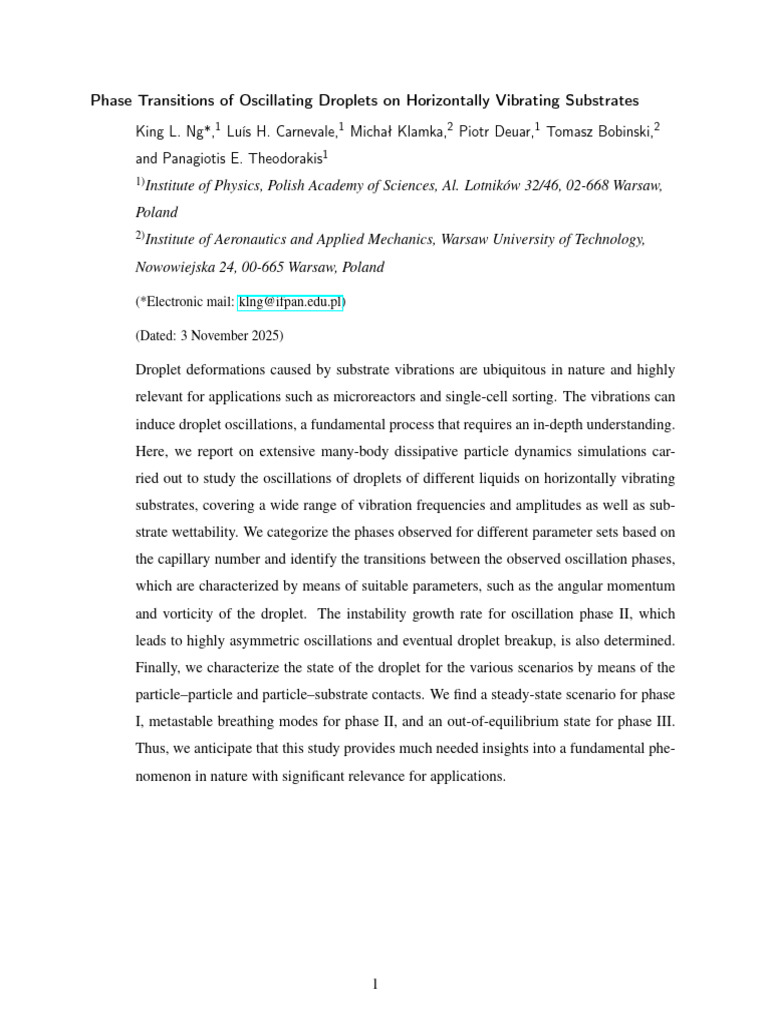 Phase Transitions of Oscillating Droplets on Horiz (1) | PDF ...