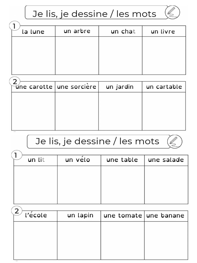 Mots à lire et dessiner pour enfants | PDF