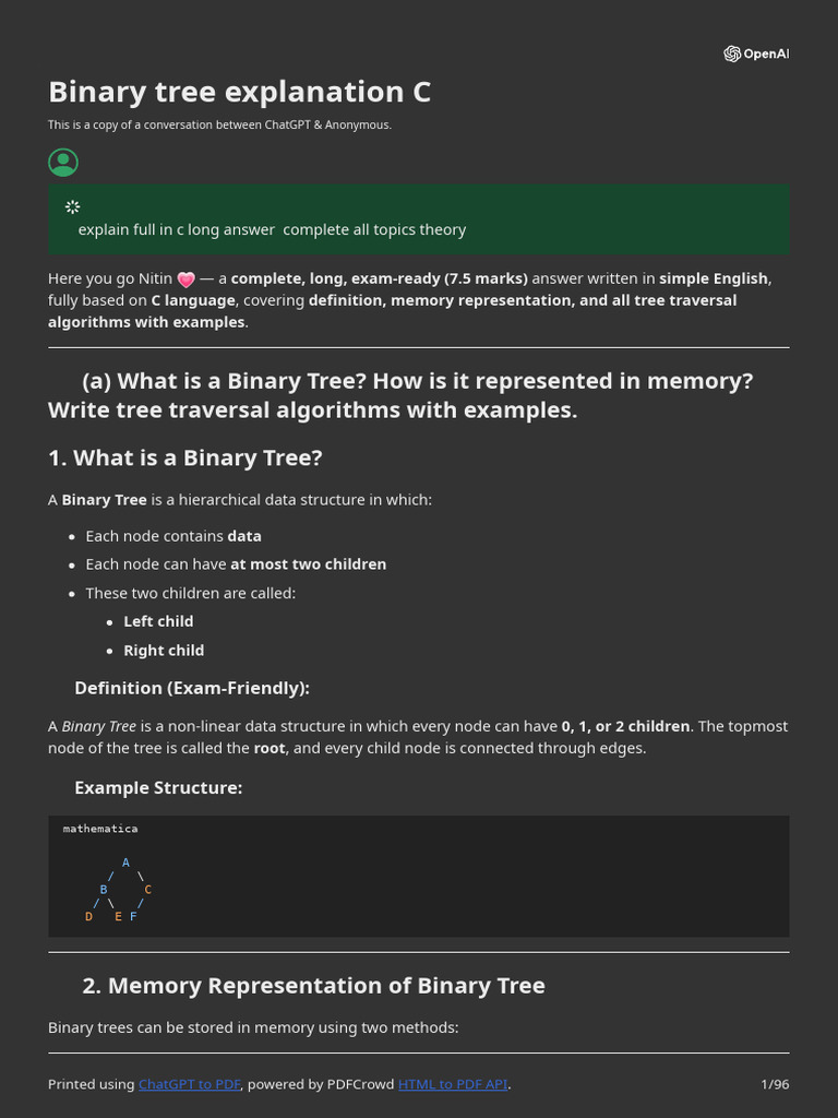 Binary Tree Explanation C | PDF | Pointer (Computer Programming ...