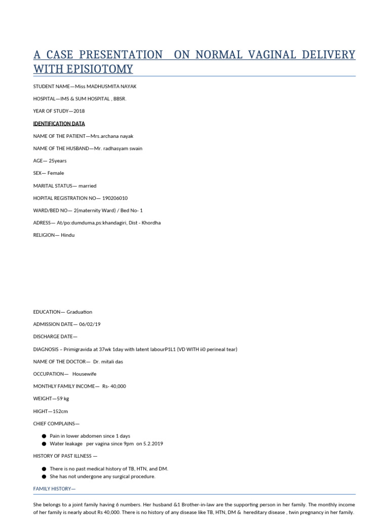 Normal Vaginal Delivery Case Study | PDF | Childbirth | Pelvis
