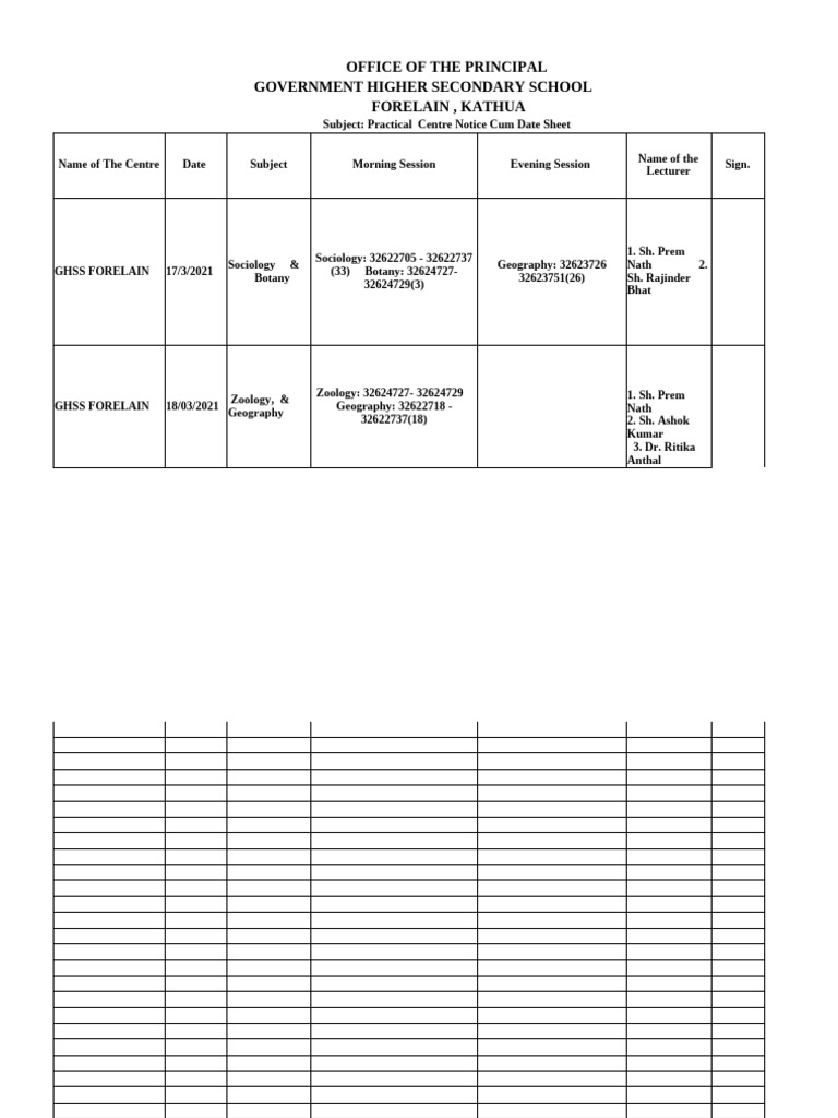 Date Sheet | PDF | Science