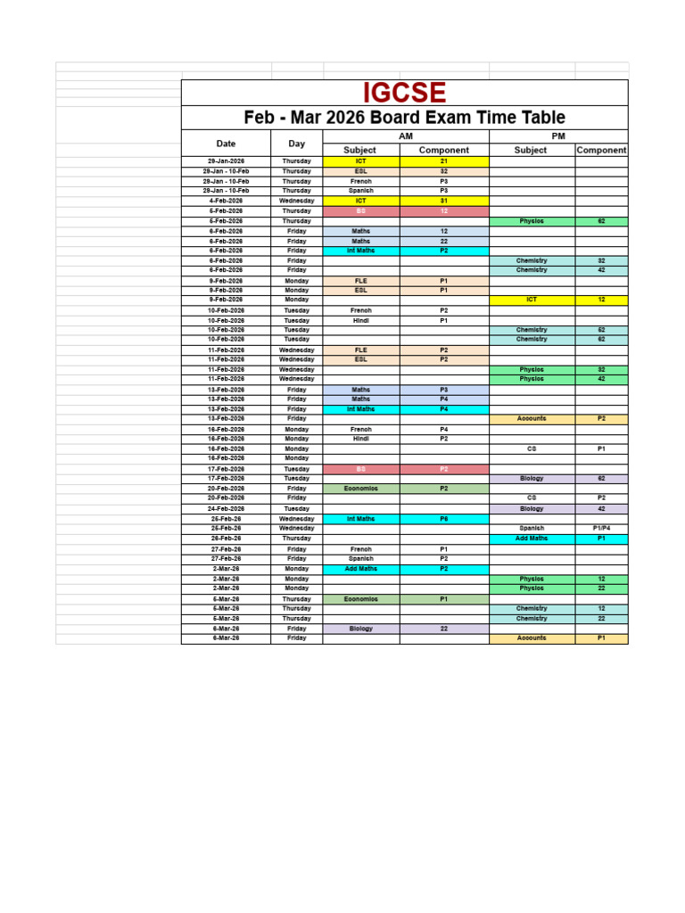 IGCSE Feb-Mar 2026 Exam Schedule | PDF