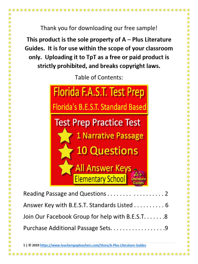 3rd4th5thGradeFloridaBESTStandardsELAFASTTestPrepPM3ReadingPractice-1 | PDF