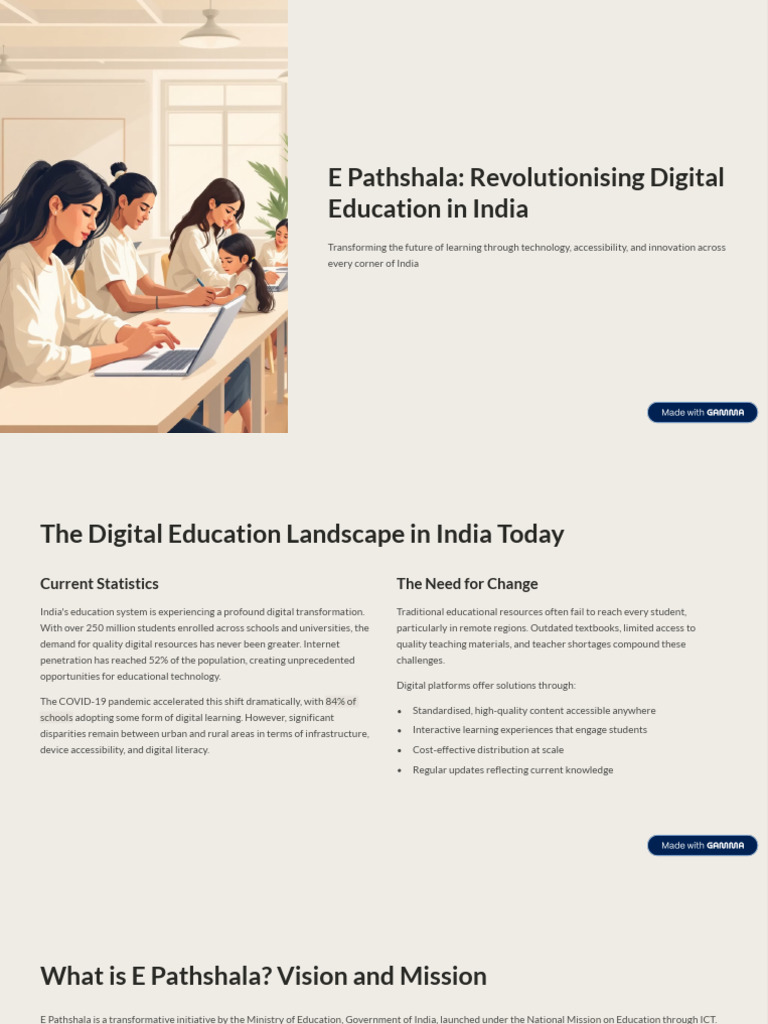 E Pathshala: Transforming Education in India | PDF | Multimedia | Teachers