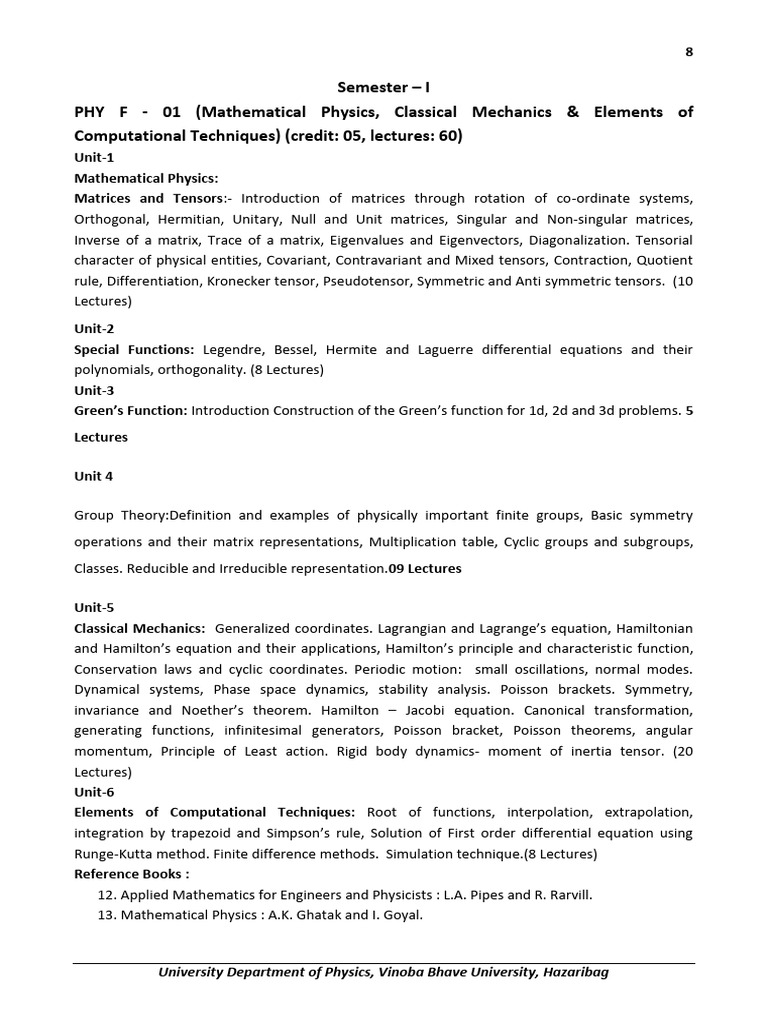 Semester 1 Physics Syllabus | PDF | Matrix (Mathematics) | Group ...