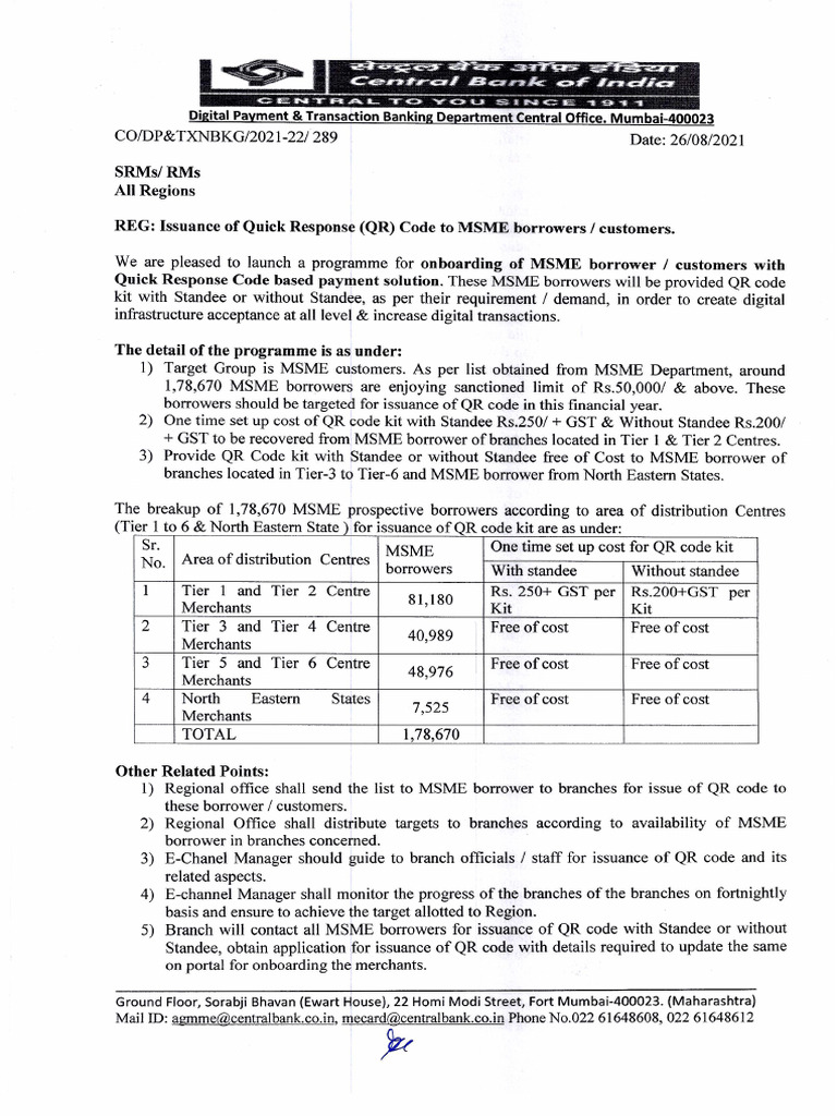 QR KIT To MSME Borrowers | PDF