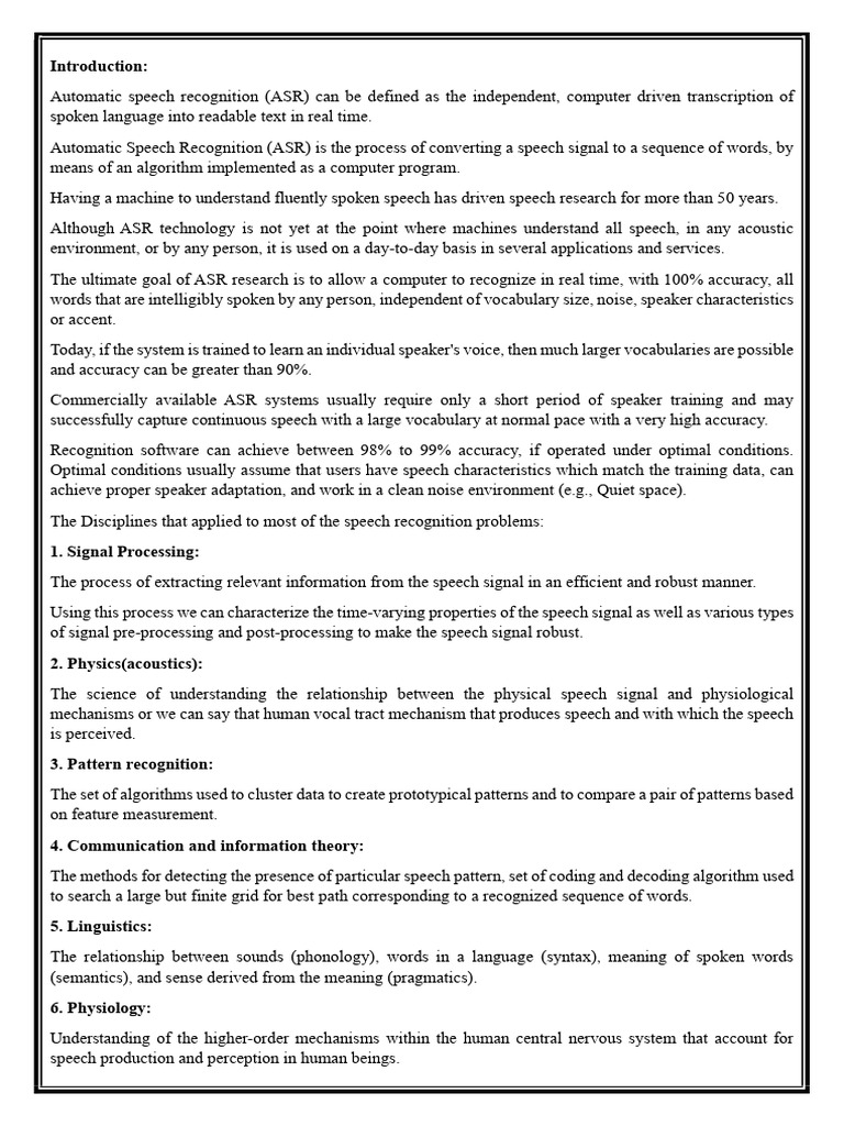 Speech Recognition Class Notes 1 | PDF | Speech Recognition | Speech