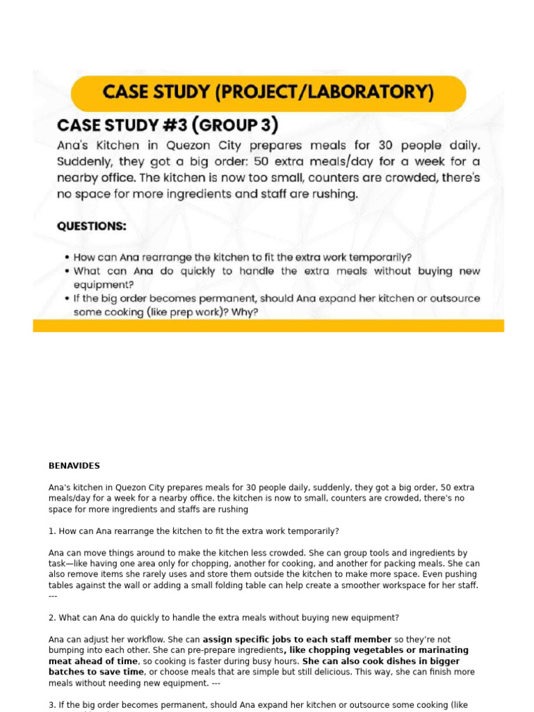 Scm Case Study Prelim | PDF | Kitchen | Meal