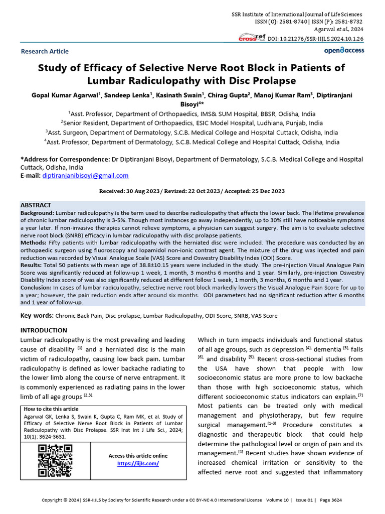 Study Efficacy Selective Nerve Root Block Patients Lumbar Radiculopathy ...