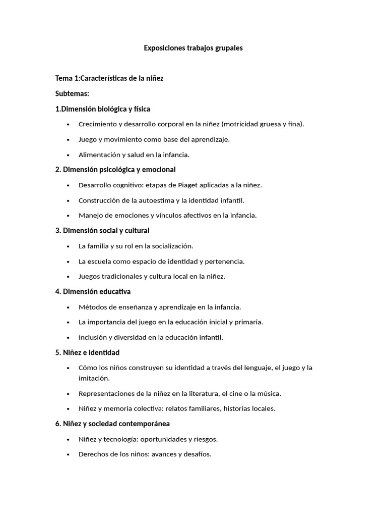 Exposiciones Trabajos Grupales | PDF | Educación de la primera infancia ...