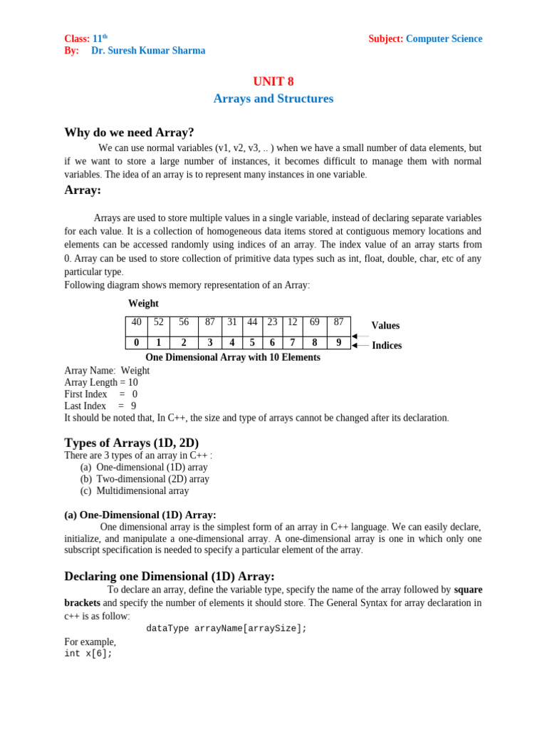 UNIT 8 Array and Structure | PDF | Data Type | Variable (Computer Science)