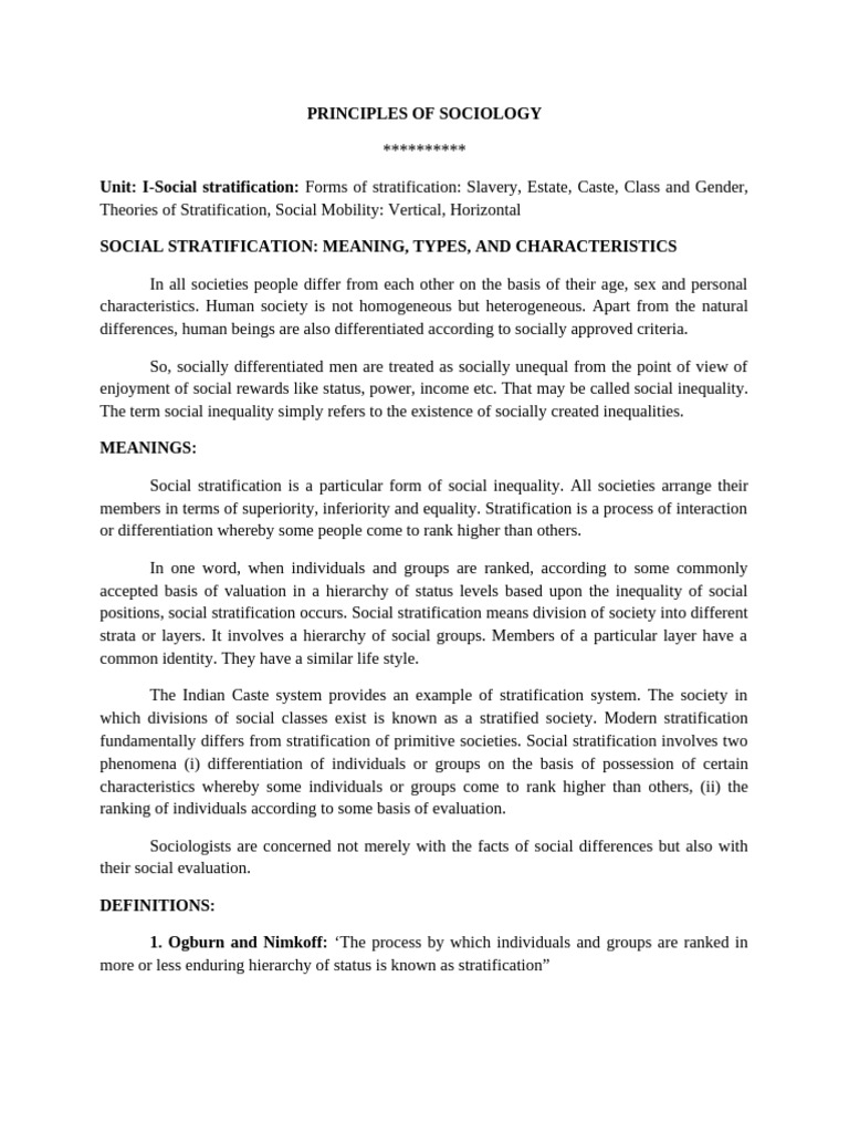 Unit 1 - Principles of Sociology | PDF | Social Stratification | Social ...