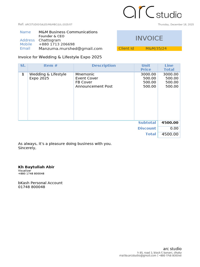 M&M - Arc Studio Invoice - July 2025 | PDF