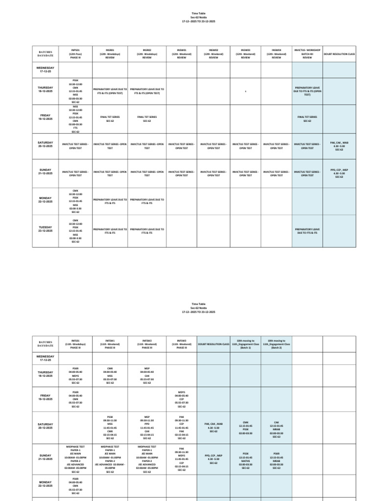 Time Table SEC 62 17 Dec 23 Dec 2025 | PDF