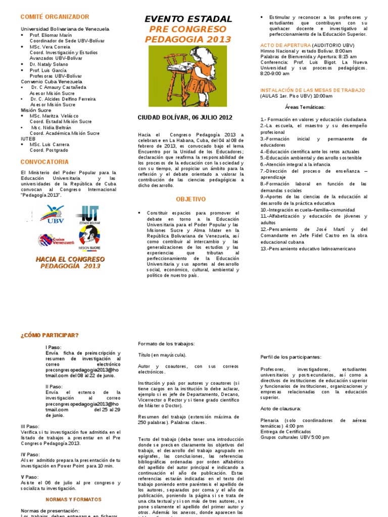 Triptico Pre Congreso Pedagogia 2013 | PDF | Cuba | Educación más alta