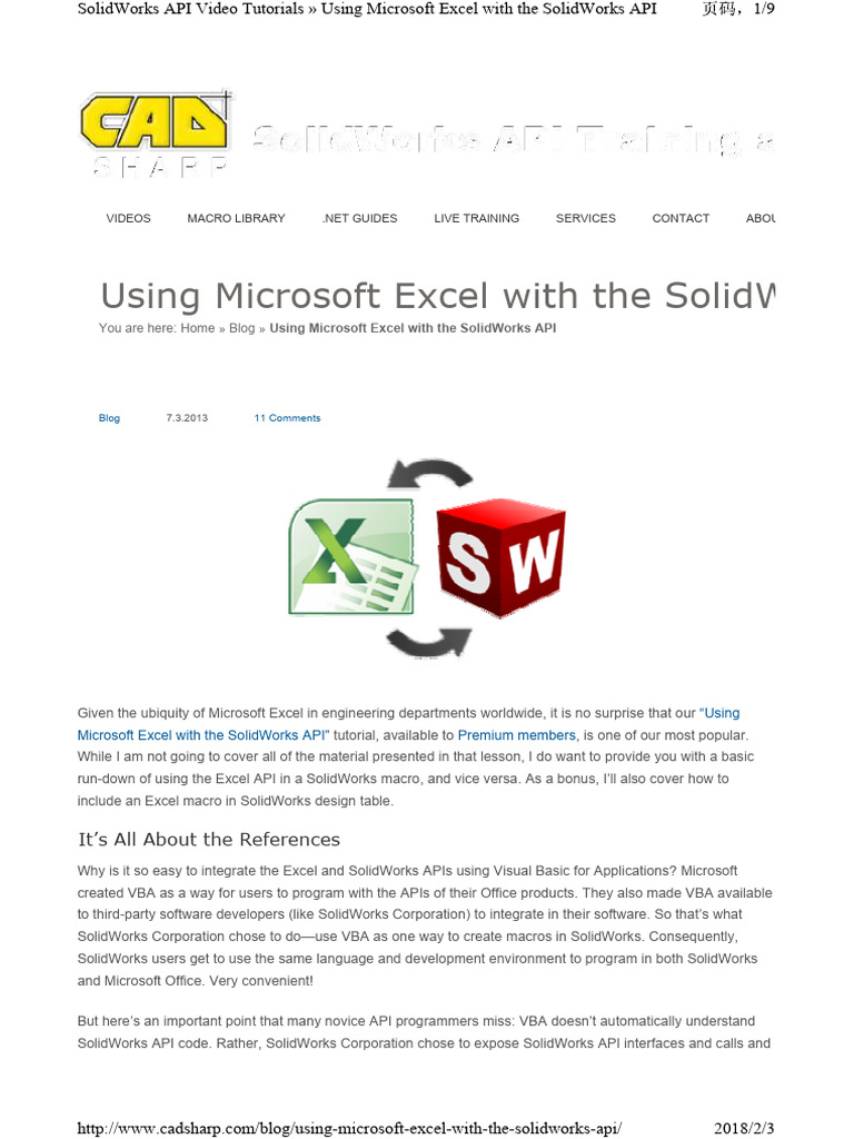 Excel Integration with SolidWorks API | PDF | Microsoft Excel | Visual ...
