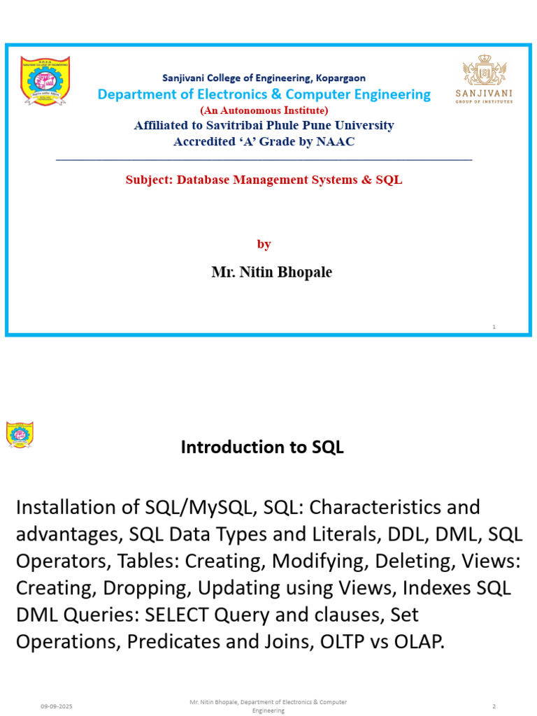 DBMS-UNIT-2-2025-26 | PDF | Sql | Relational Database