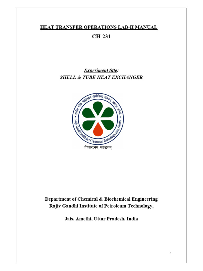 Shell and Tube Heat Exchanger Lab Manual | PDF | Heat Exchanger | Water ...