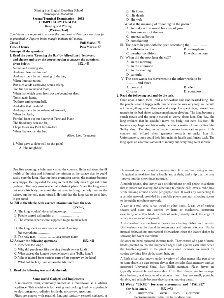 English 9 First Term 2081 Copy | PDF | Usb Flash Drive | Usb