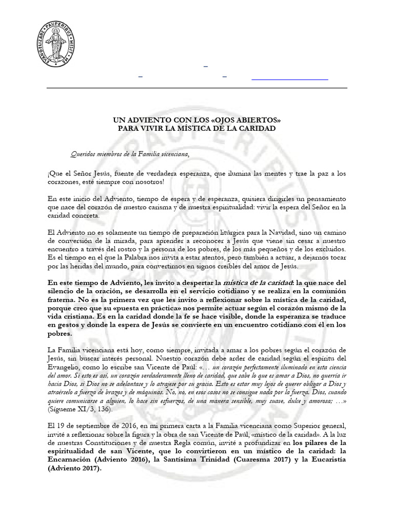 2025 11 24 L SG Advent Letter ESP | PDF | Amor | Misticismo