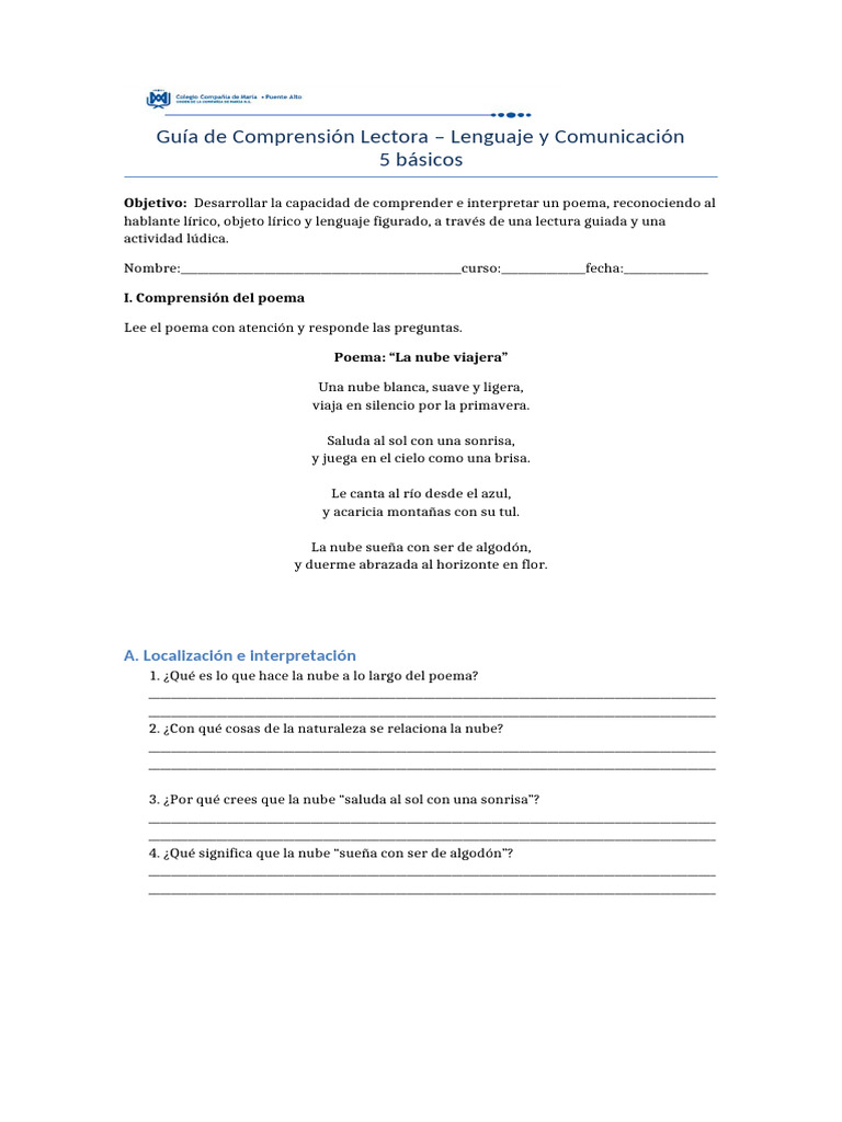 Guía de Comprensión Lectora: Poemas | PDF