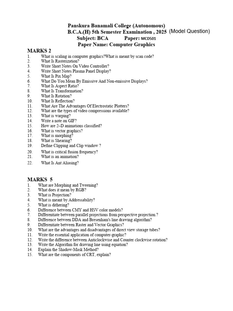 BCA Computer Graphics Exam Questions | PDF | Circle | Cartesian ...