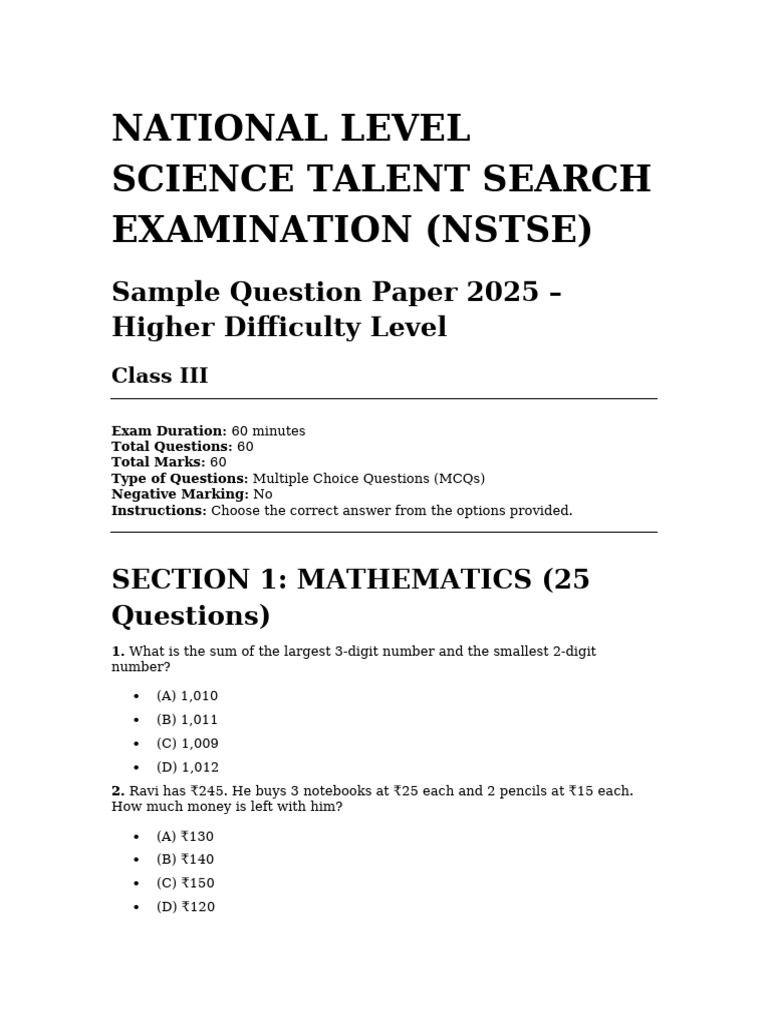 NSTSE Sample Paper | PDF | Water | Planets