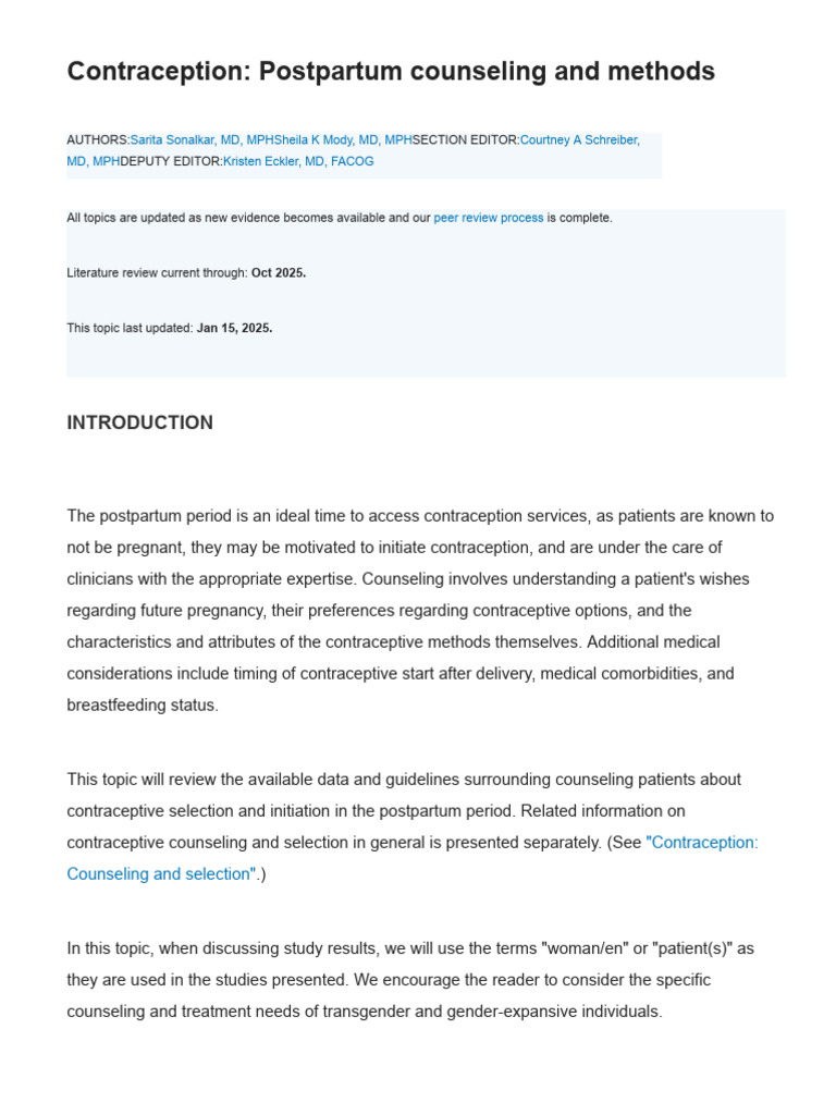 Contraception Postpartum Counseling and Methods (6708) | PDF | Birth ...