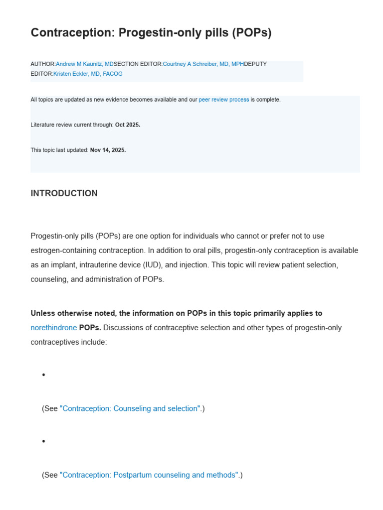 Progestin-Only Pills: Overview & Use | PDF | Combined Oral ...