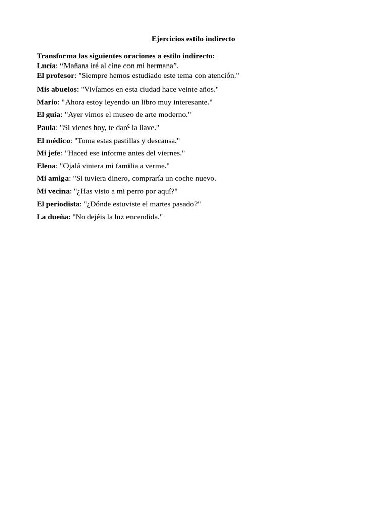 Estilo indirecto oraciones | PDF