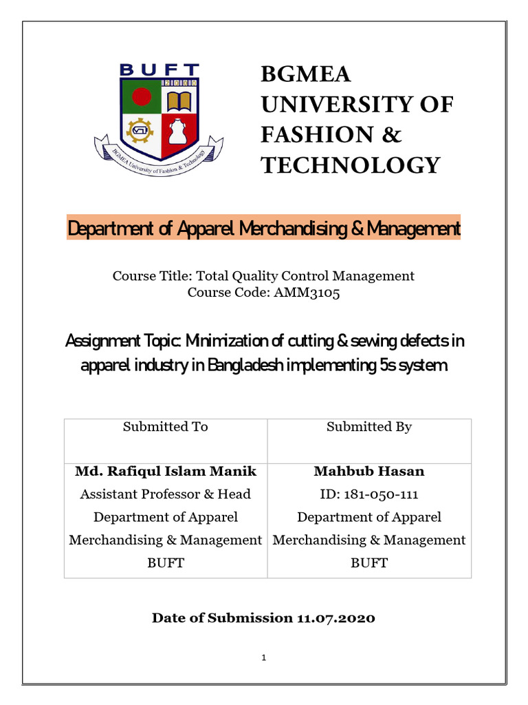 TQM Assignment - Copy | PDF | Lean Manufacturing | Textiles