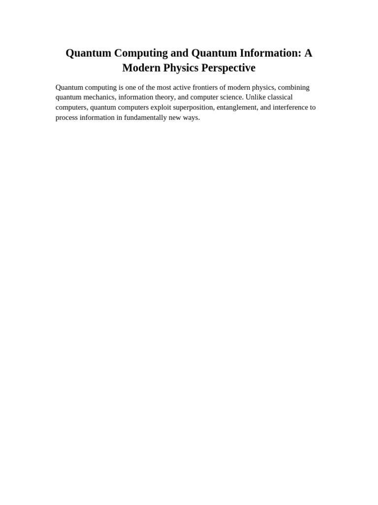 Quantum Computing Modern Physics | PDF