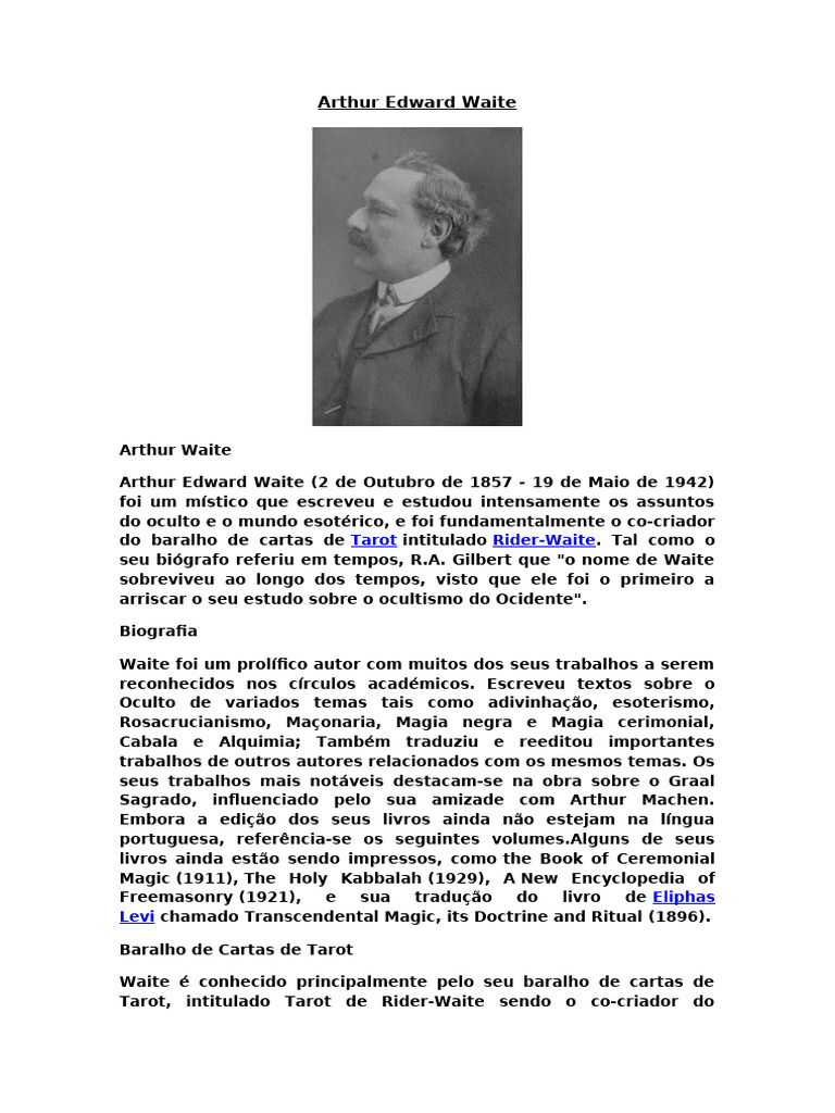 Arthur Edward Waite: Místico e Co-criador do Tarot | PDF | Esoterismo ...